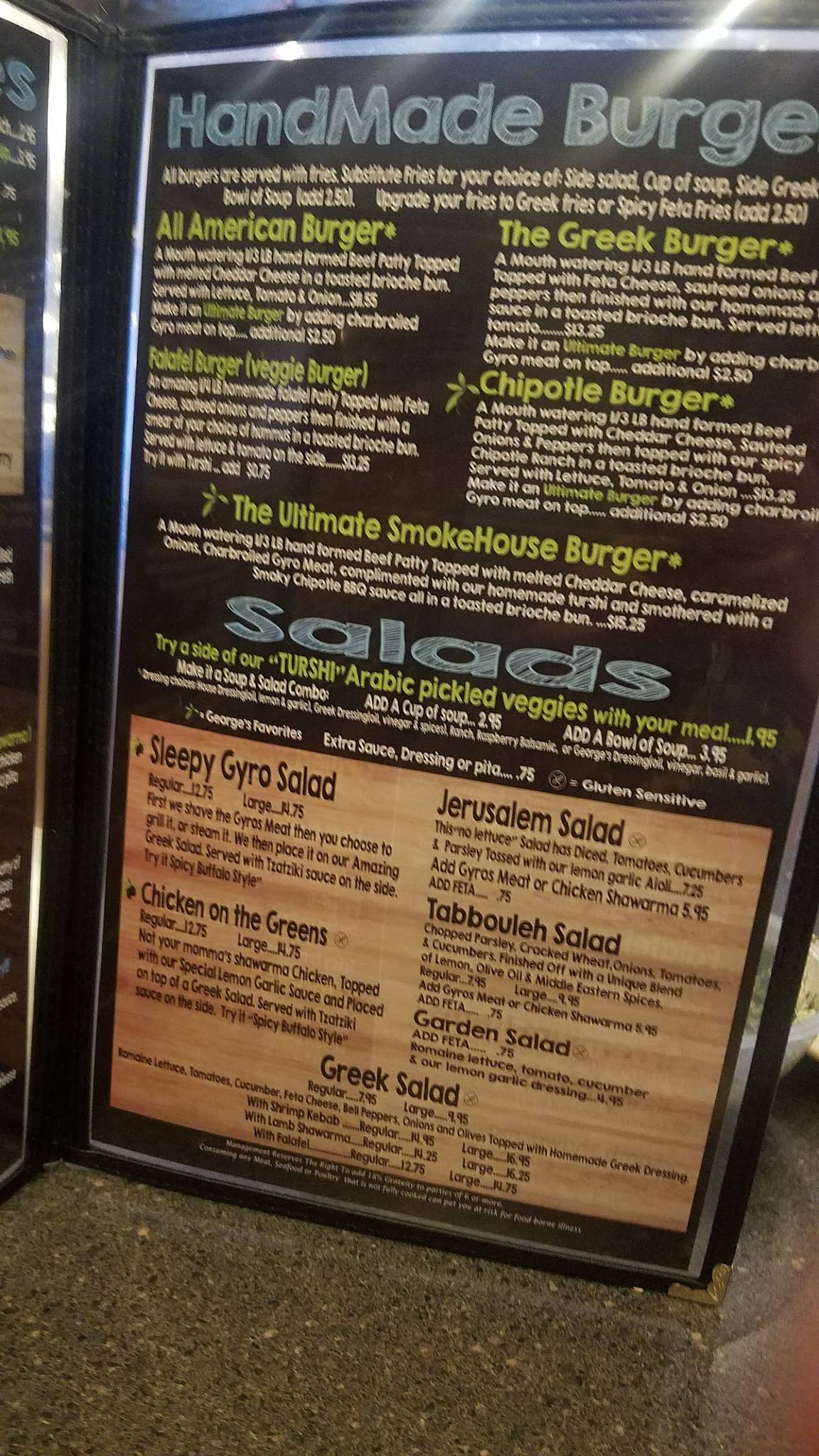 Menu at Saba's Mediterranean Kitchen restaurant, Phoenix