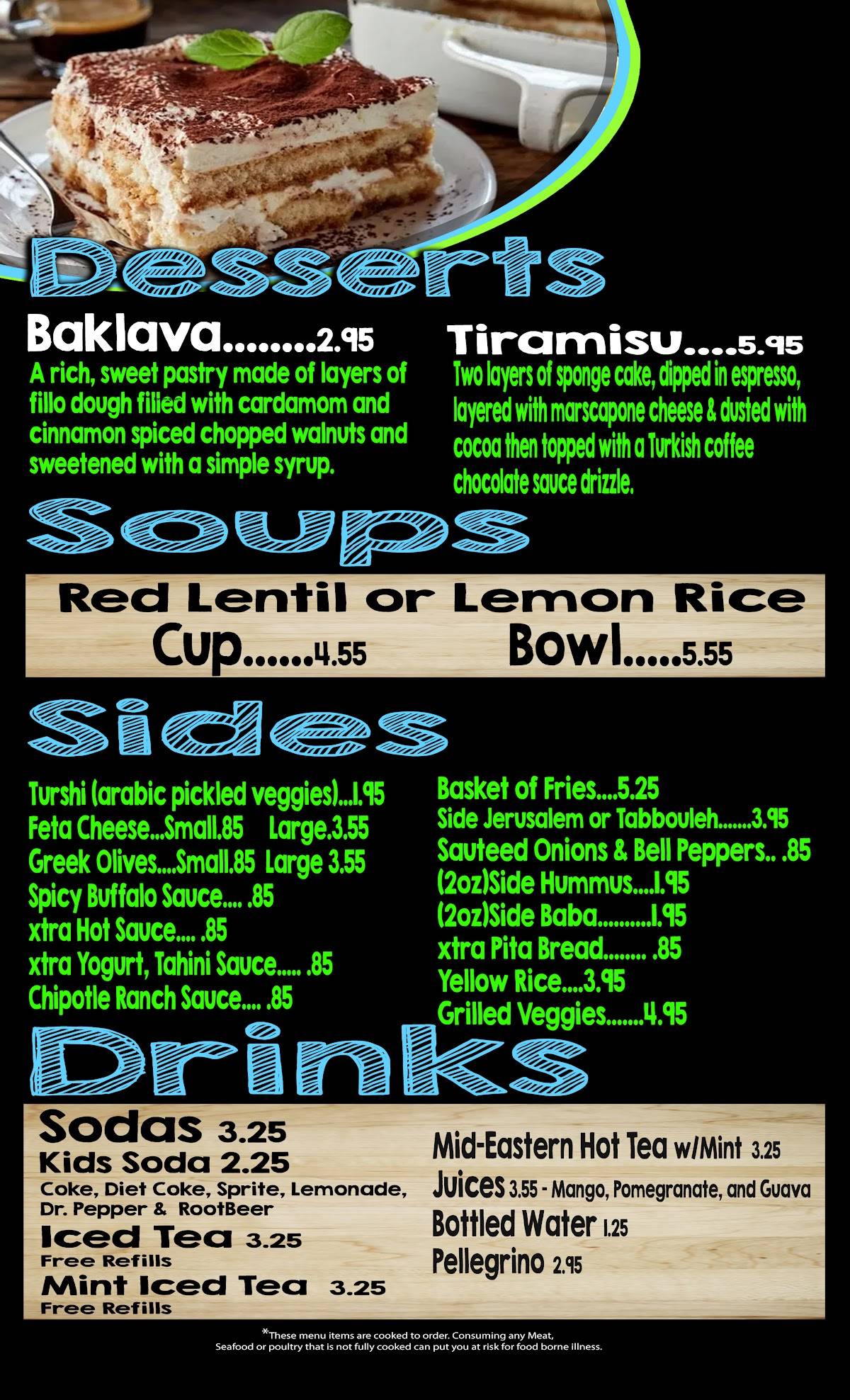 Menu at Saba's Mediterranean Kitchen restaurant, Phoenix