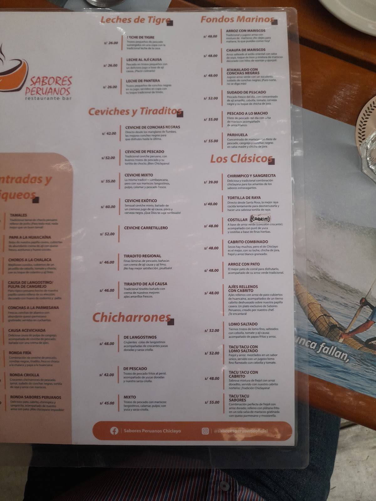 Carta del restaurante Sabores Peruanos, La Victoria