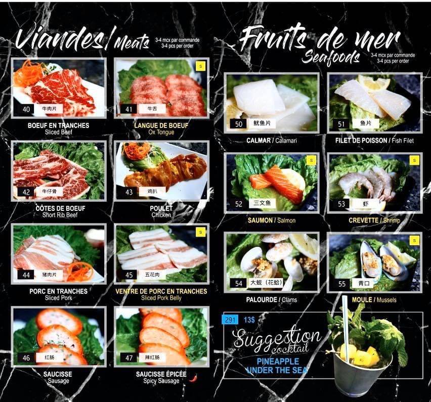 Menu au Sakura BBQ Coréen, Québec