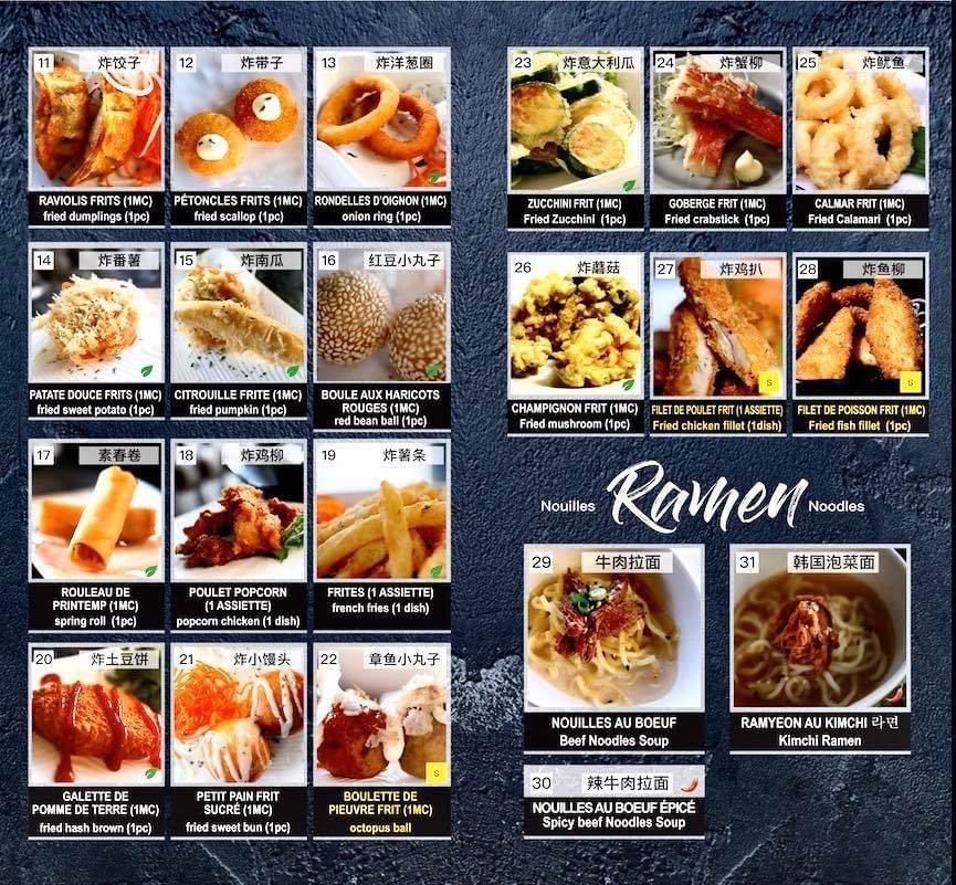 Menu au Sakura BBQ Coréen, Québec