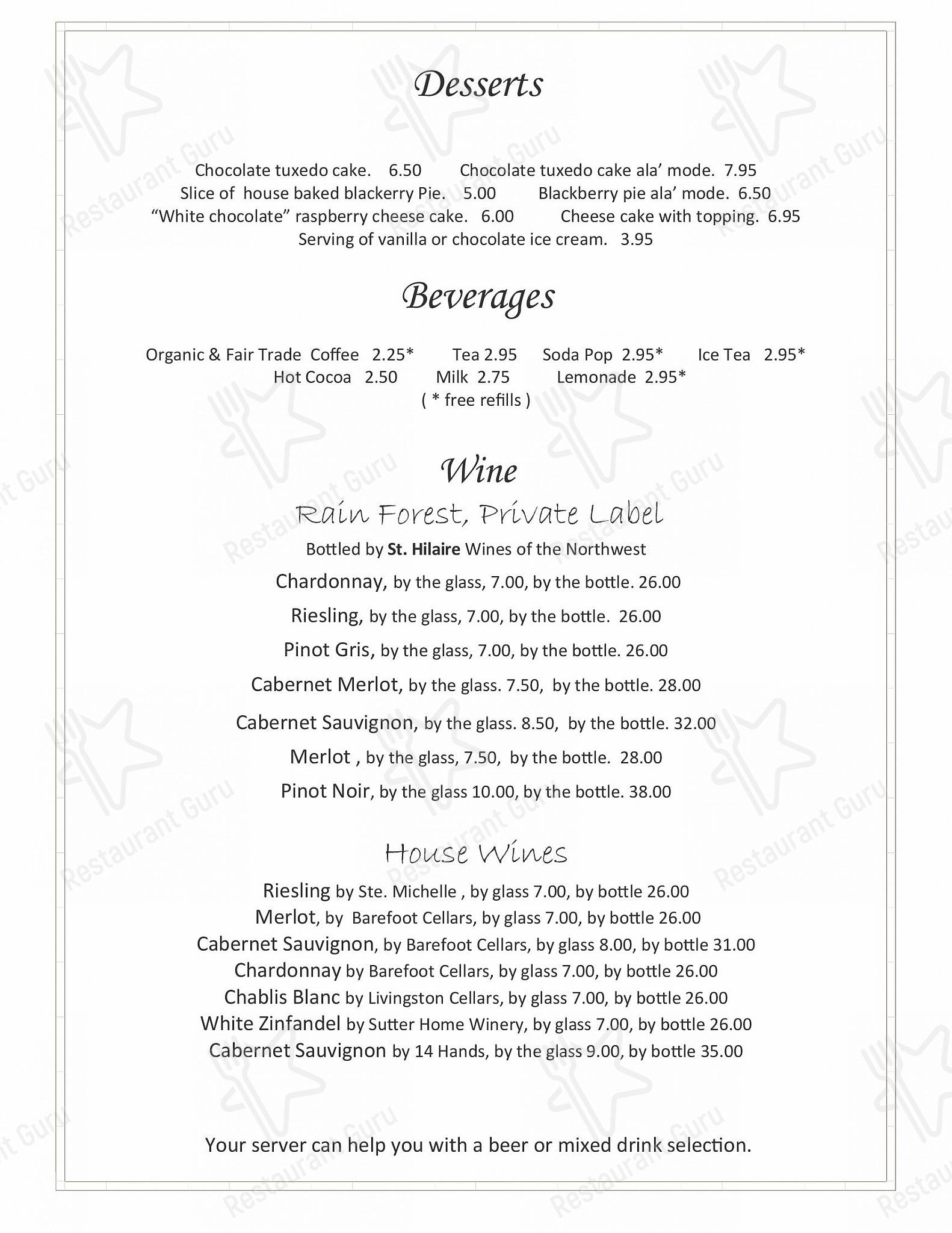 Menu at Salmon House restaurant, Quinault