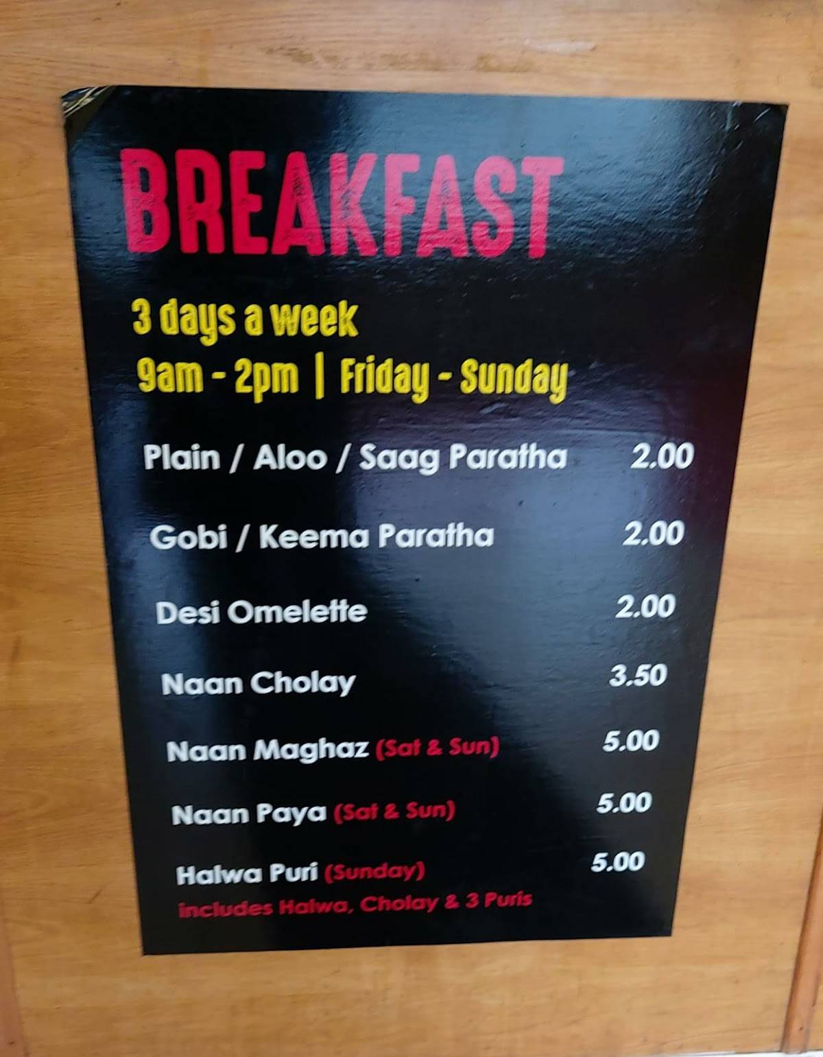 Menu at Samosa Hut fast food, Nelson