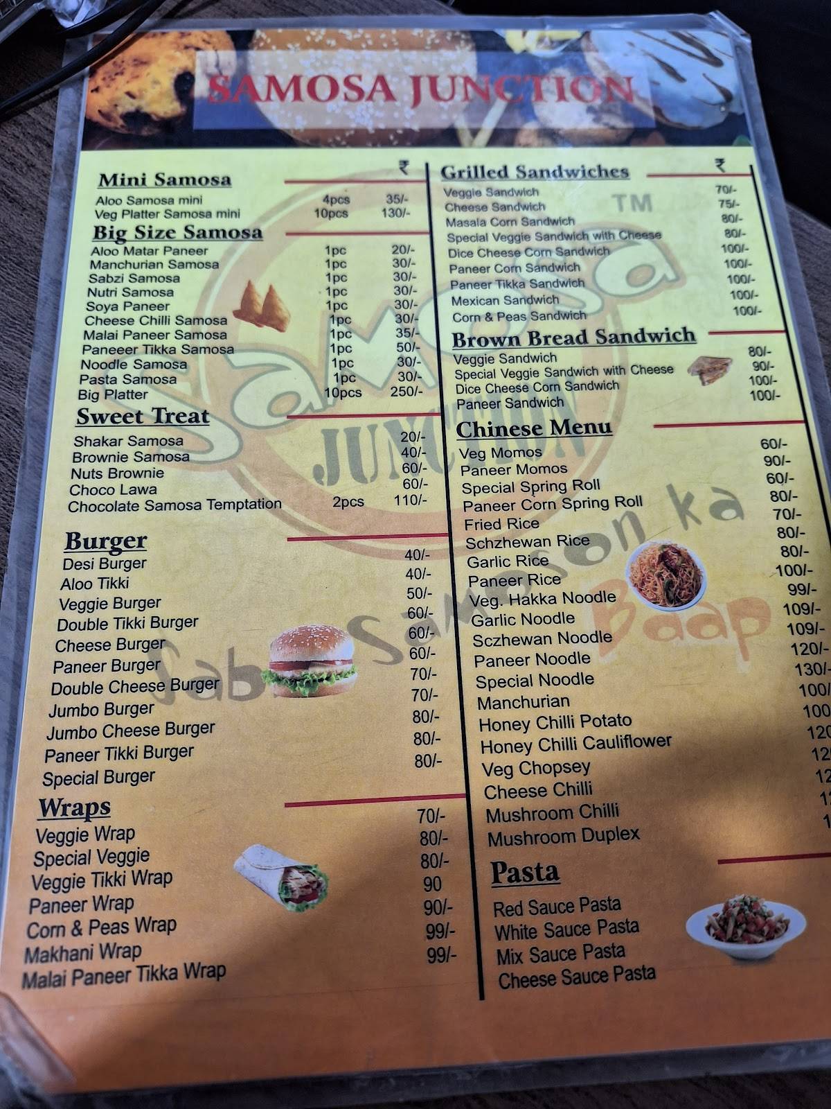 Menu at Samosa Junction, Chandigarh, Booths