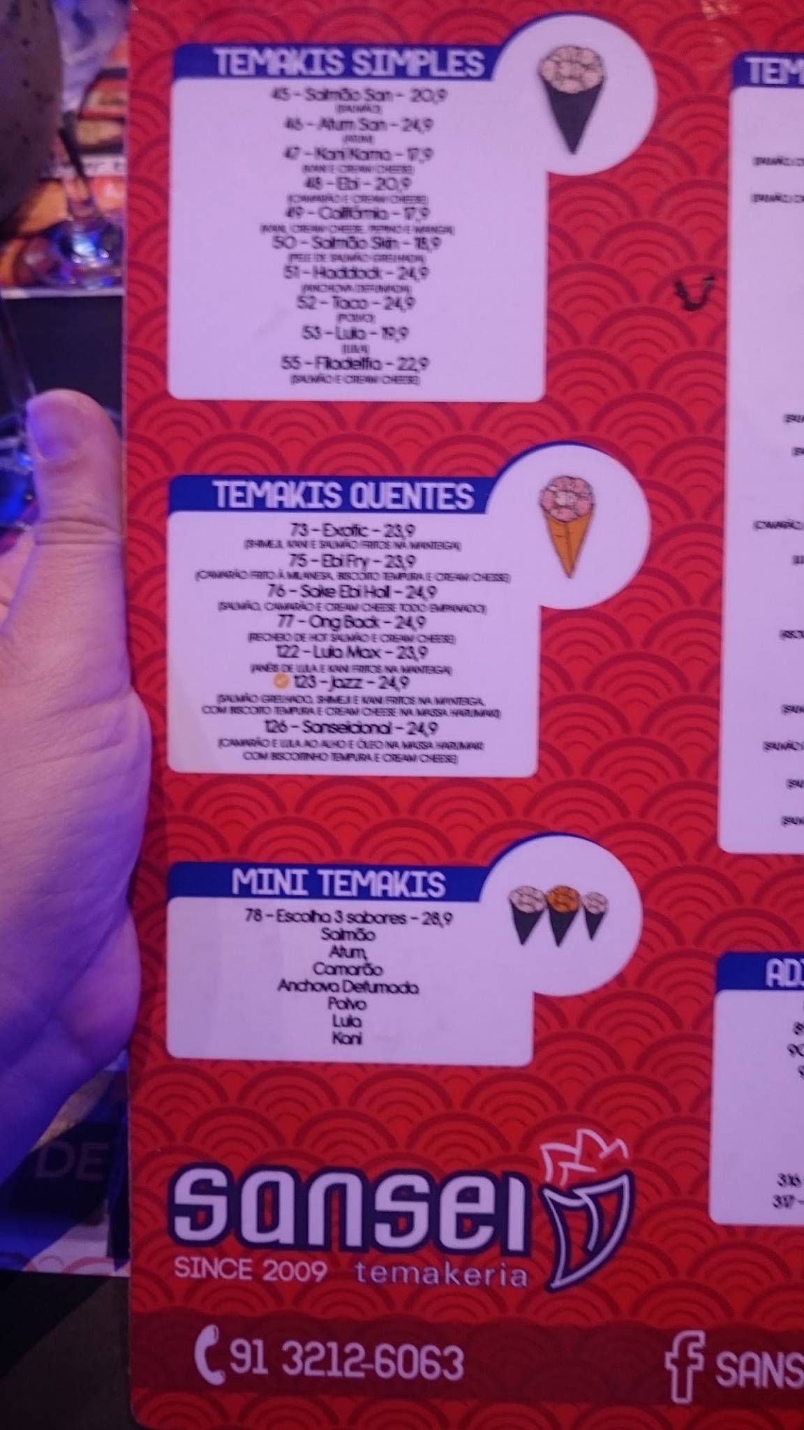 Menu em Sansei Temakeria restaurante, Belém, R. Domingos Marreiros