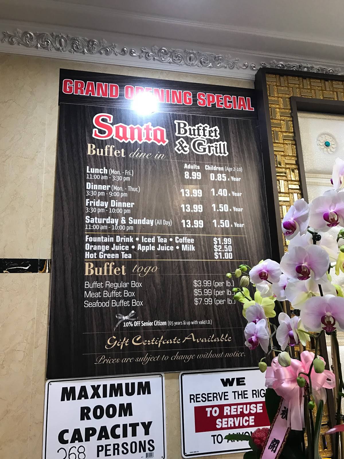 Menu at Santa Buffet & Grill restaurant, Santa Ana