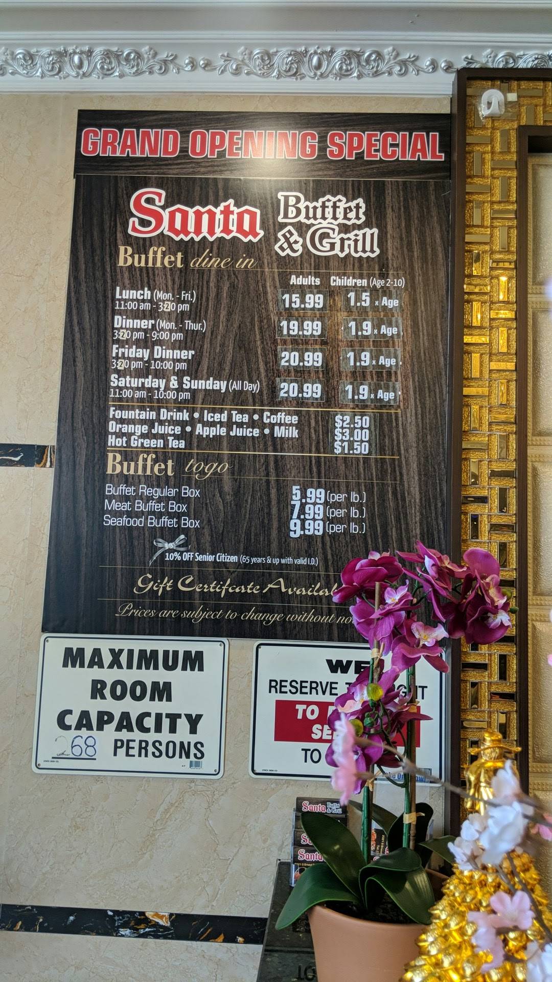Menu at Santa Buffet & Grill restaurant, Santa Ana