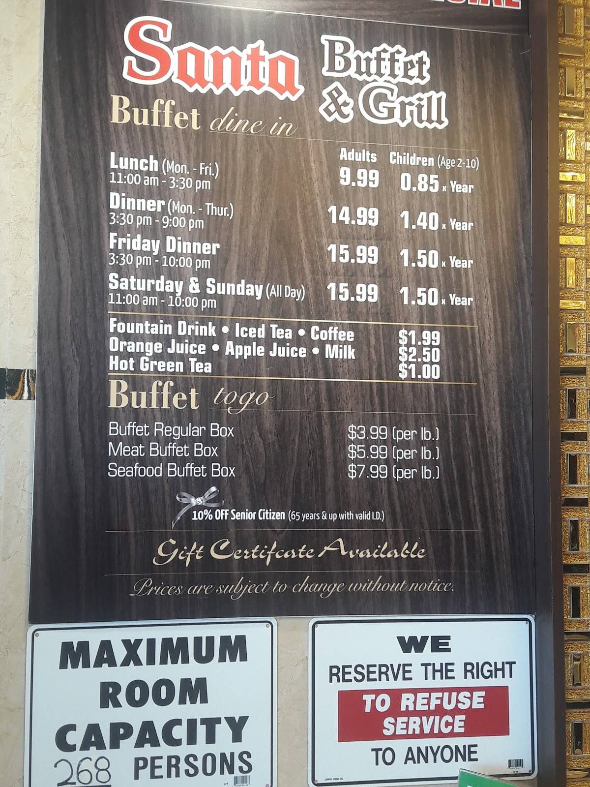 Menu at Santa Buffet & Grill restaurant, Santa Ana