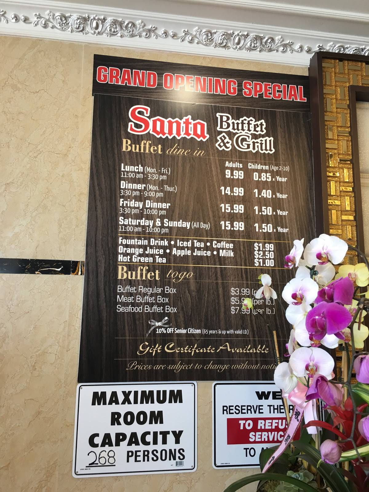 Menu at Santa Buffet & Grill restaurant, Santa Ana