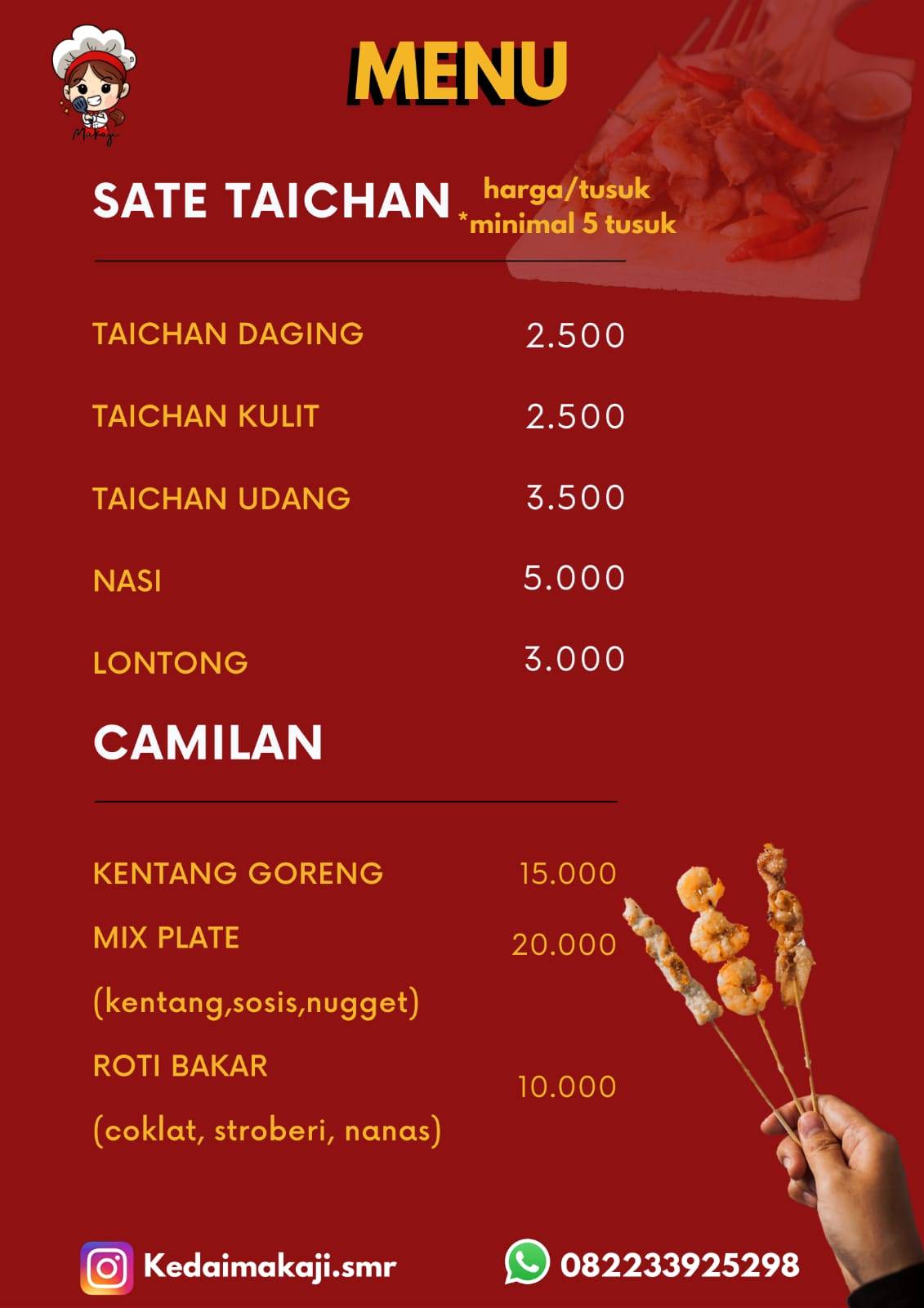 Menu at Sate Taichan Makaji restaurant, Samarinda