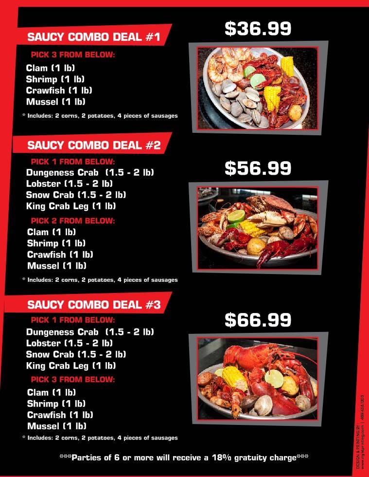 Menu at Saucy Crab restaurant, Garland