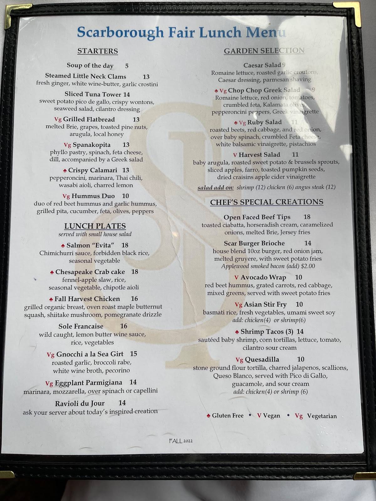 Menu at Scarborough Fair Restaurant, Sea Girt