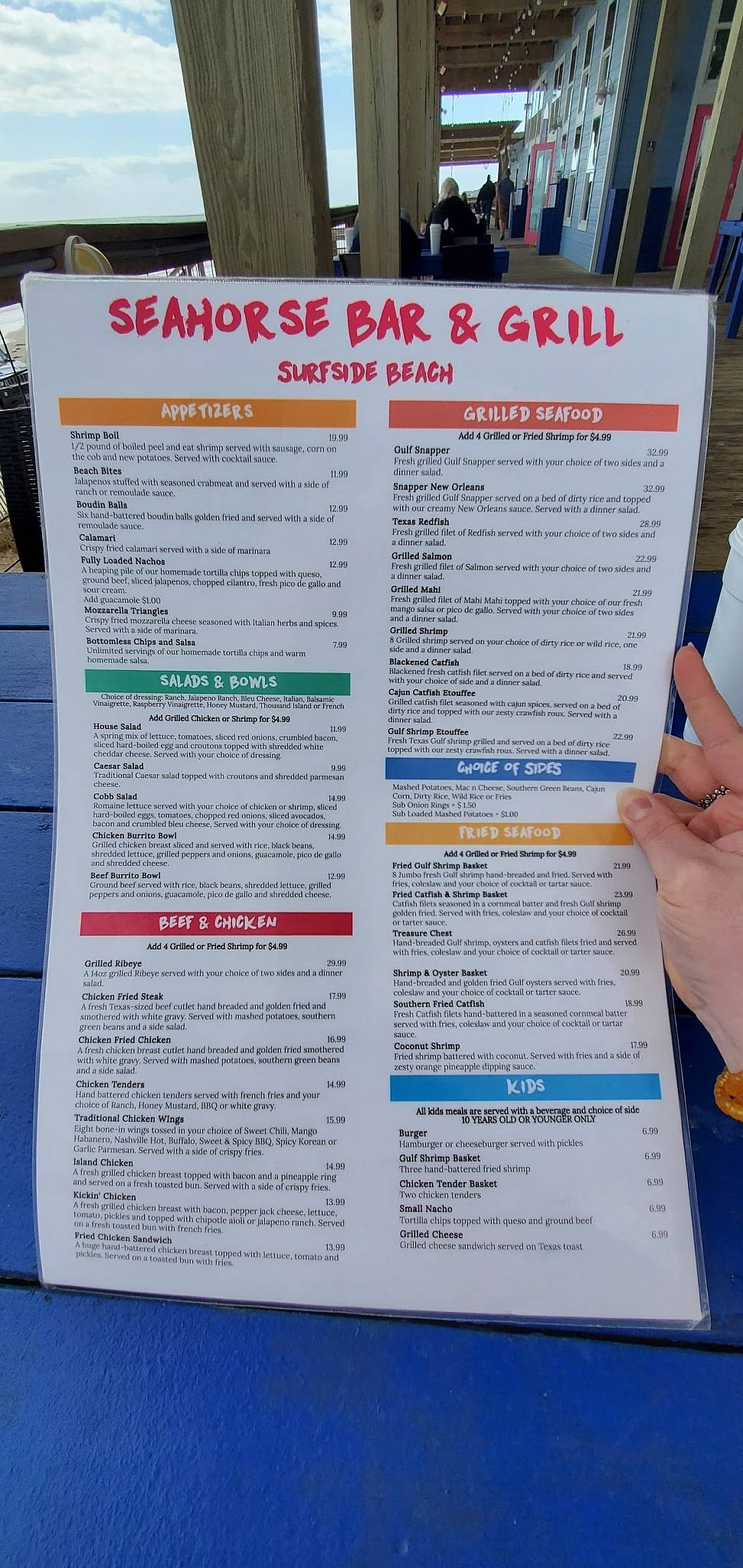 Menu at Seahorse Bar & Grill, Surfside Beach