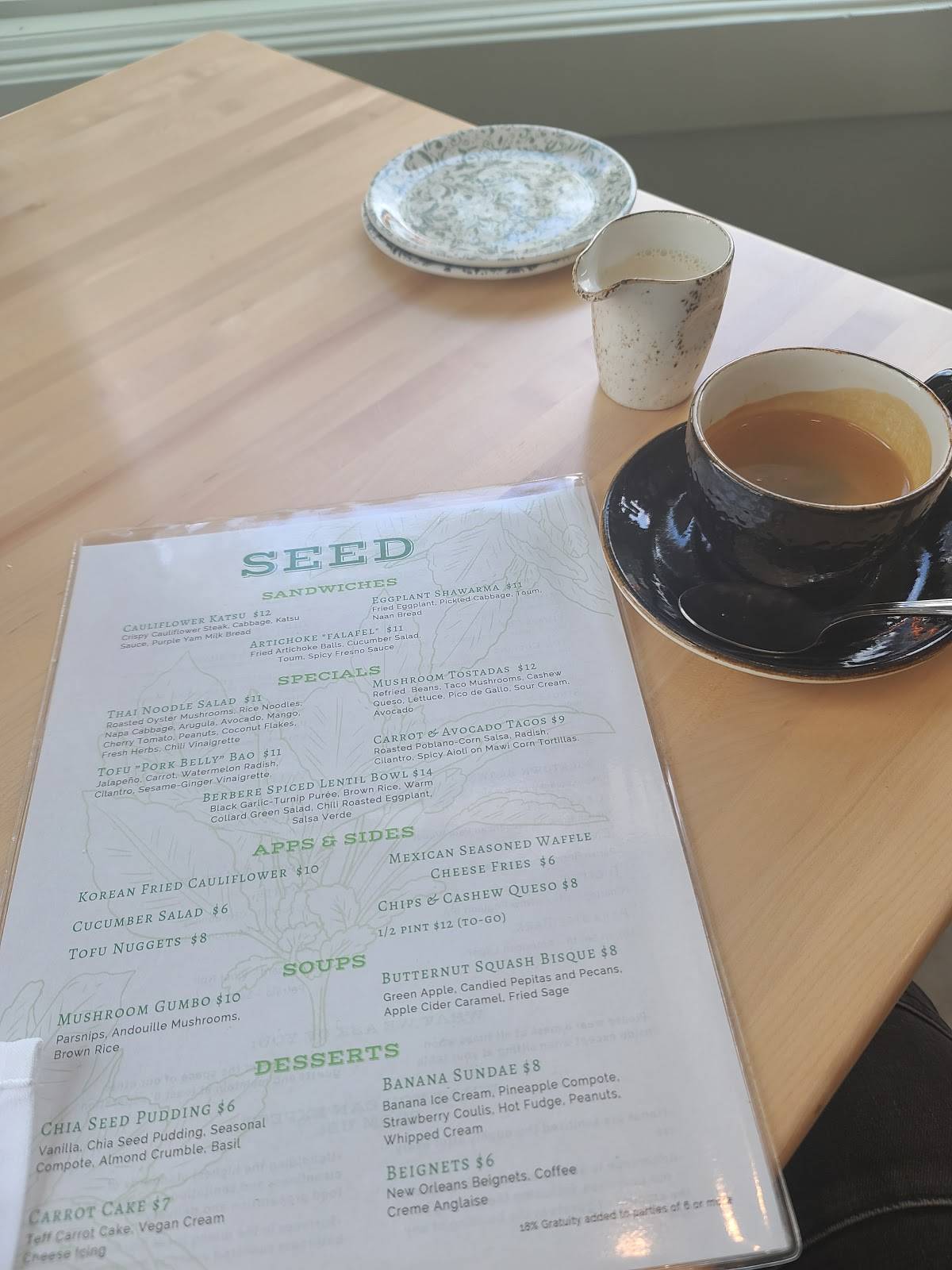 Menu at Seed restaurant, New Orleans, Prytania St