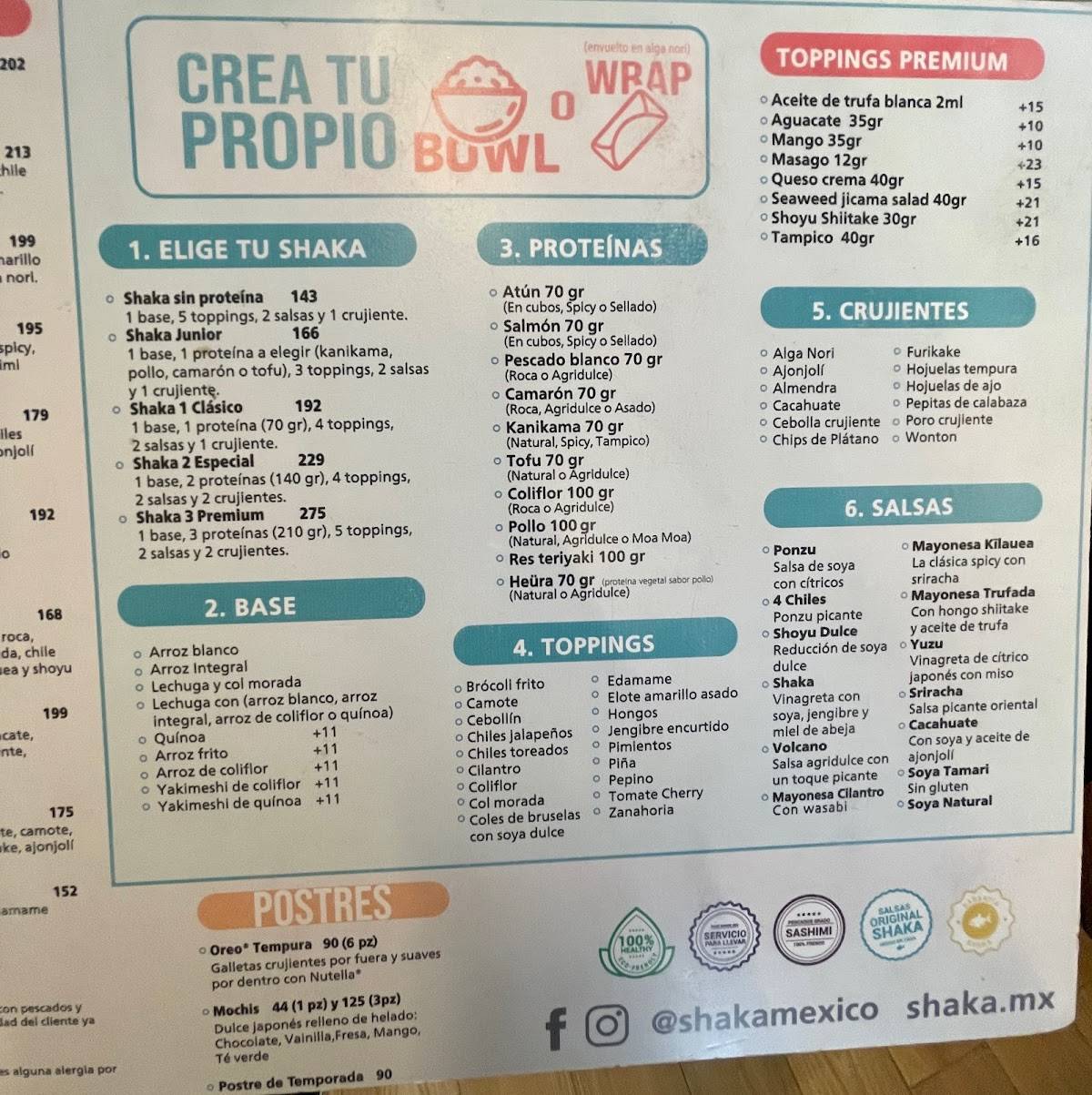 Menu at Shaka 808 Prado Norte "Hawaiian Poké & Sushi Bowls" restaurant ...