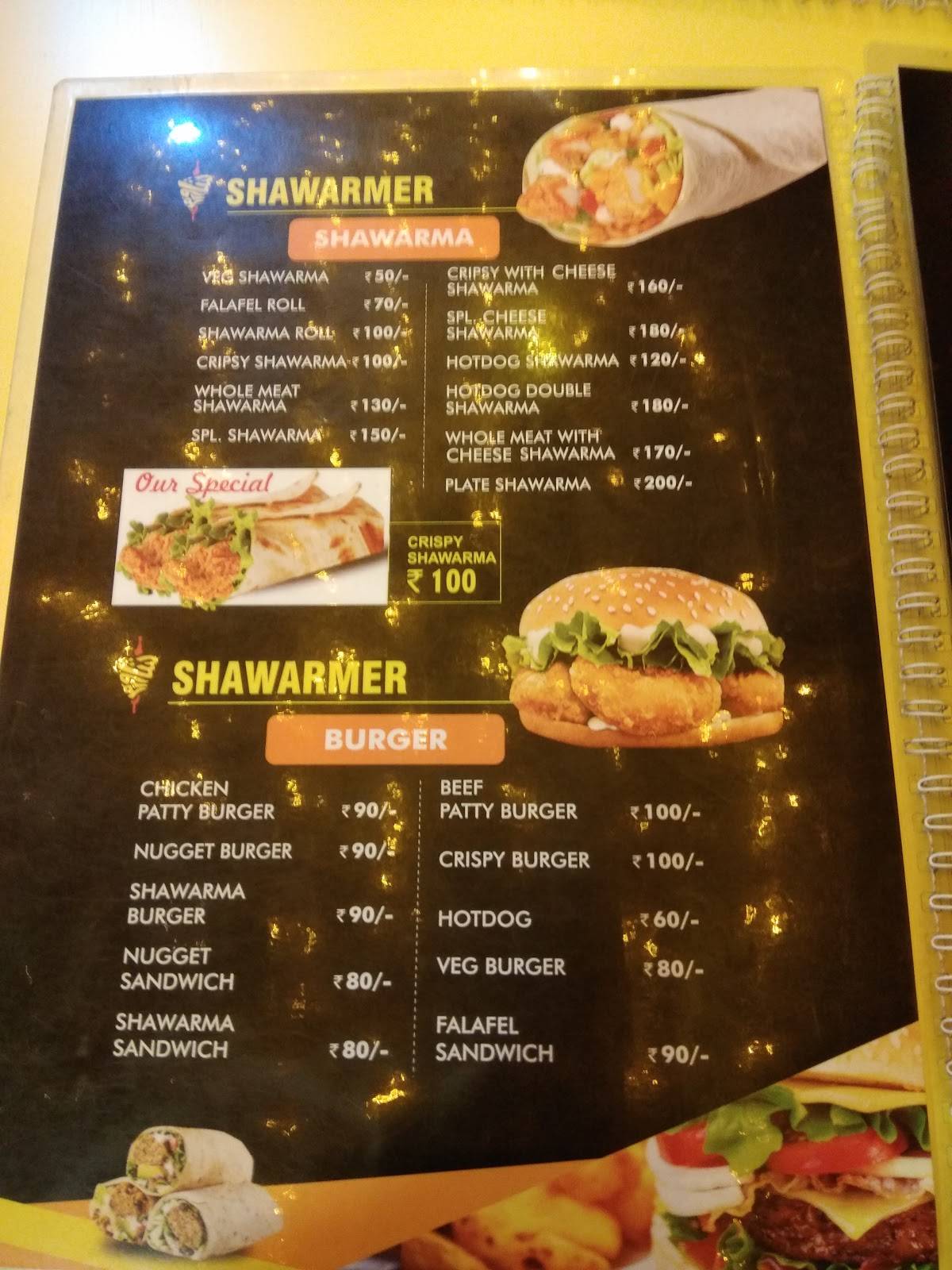 Menu at Shawarmer, Kakkanad
