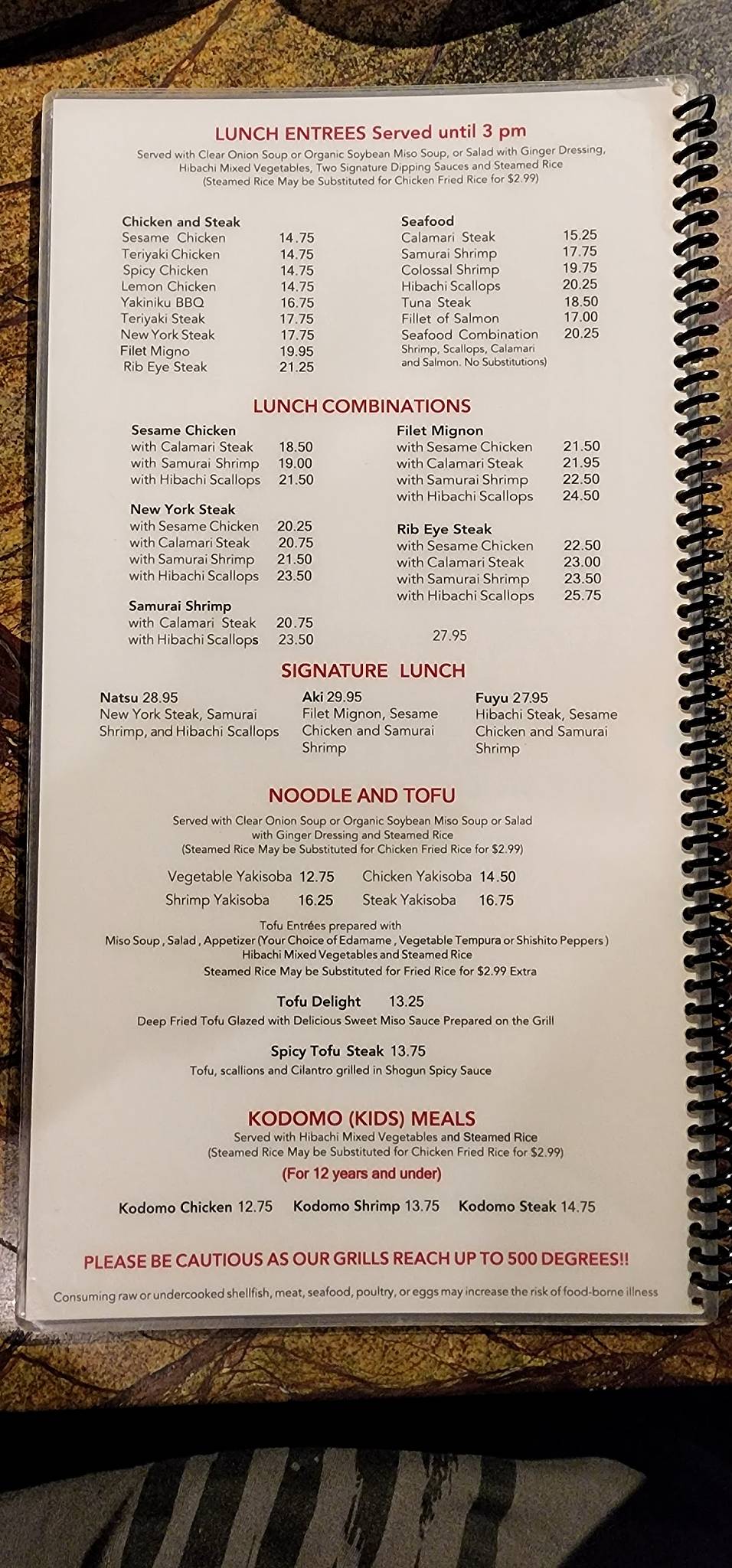 Menu at Shogun Restaurant, Temecula