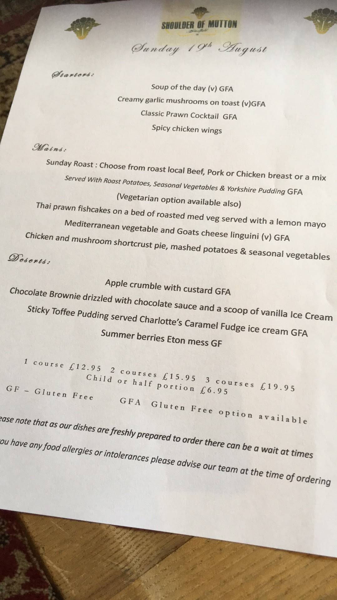 Menu at Shoulder of Mutton Briestfield pub & bar, Dewsbury