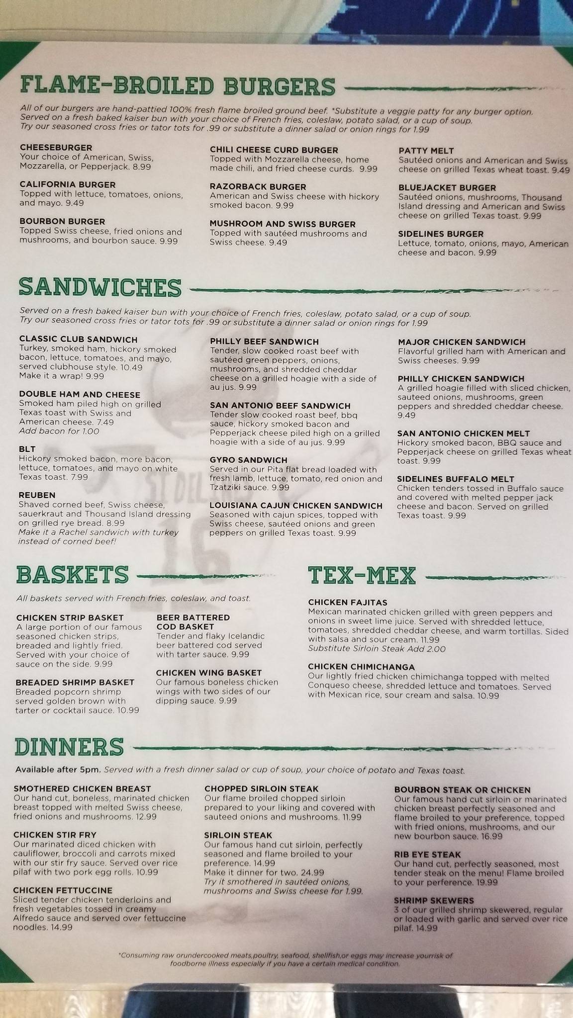 Menu at Sidelines Sports Grill Ltd pub & bar, Cambridge