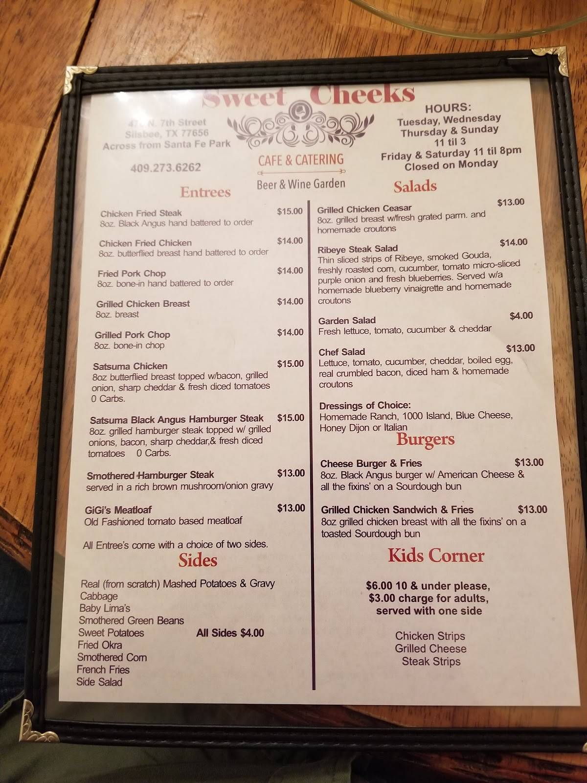 Menu at Sweet Cheeks Cafe and Catering, Silsbee