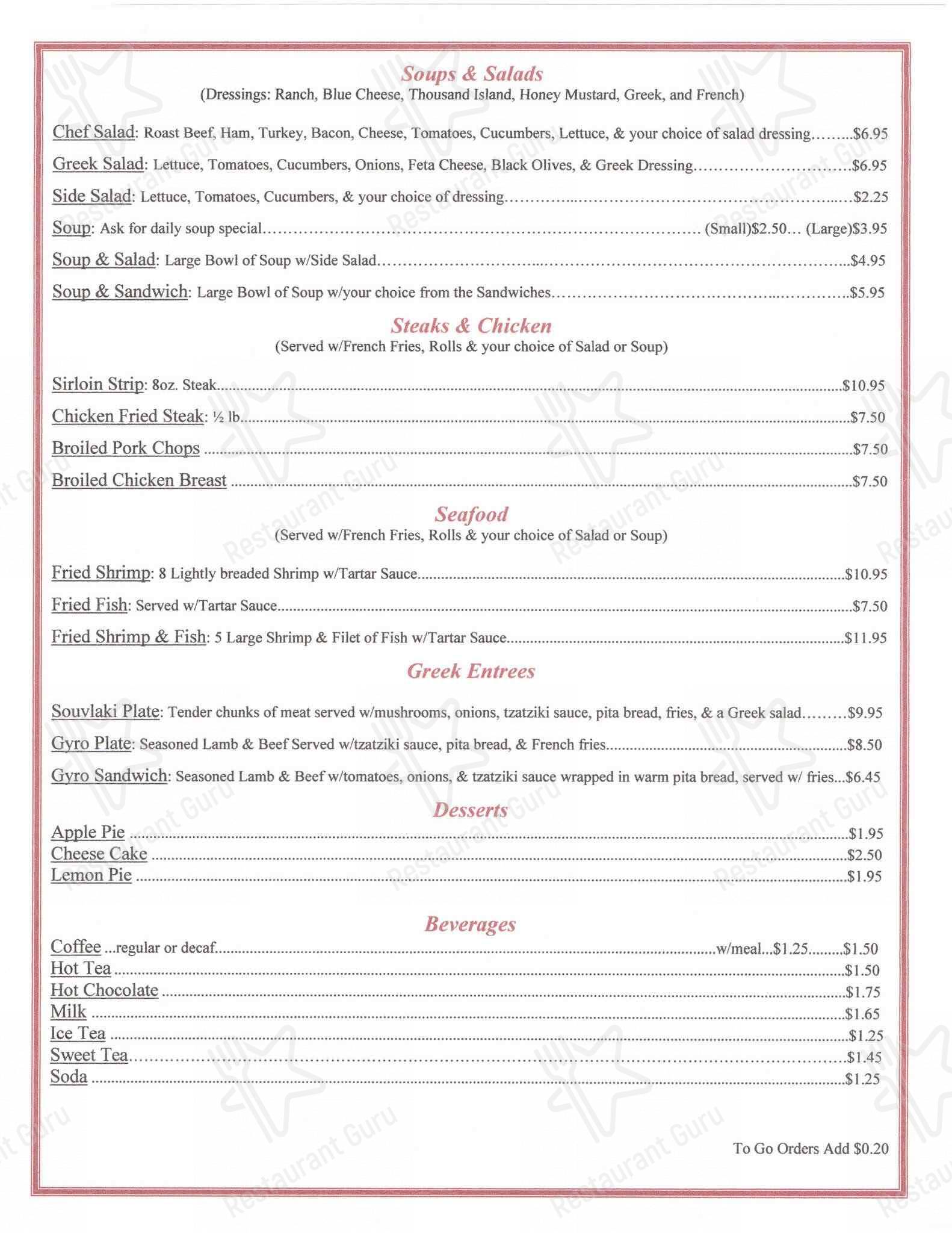 Menu at Simos Diner restaurant, Houston