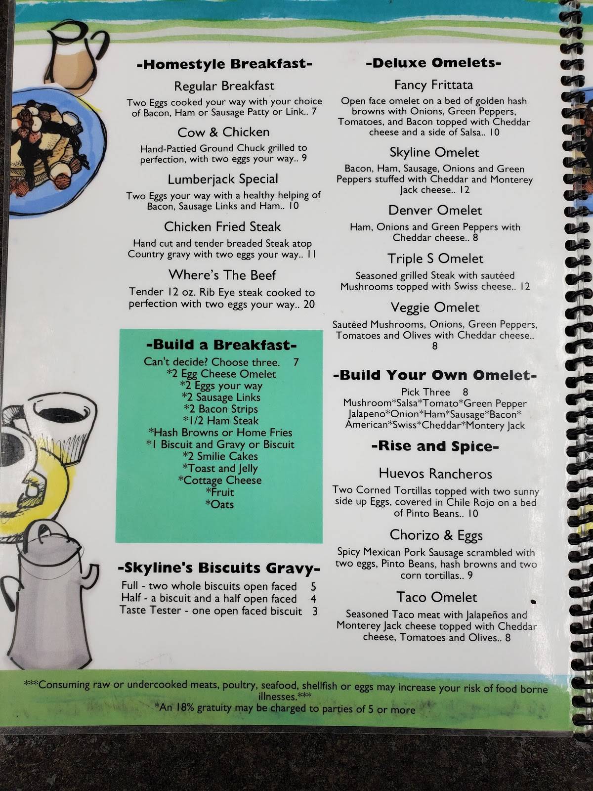 Menu at Skyline Cafe, Powell, 141 E Coulter Ave