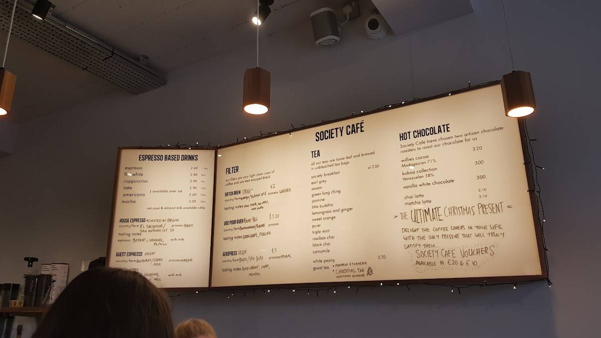 Menu at Society Café cafe, Oxford