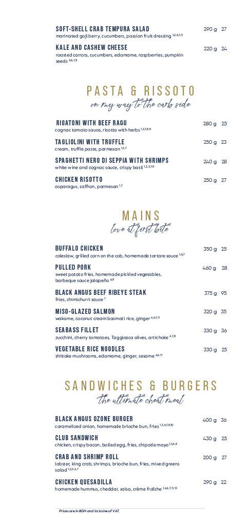 Menu at Ozone Skybar & Lounge, Sofia