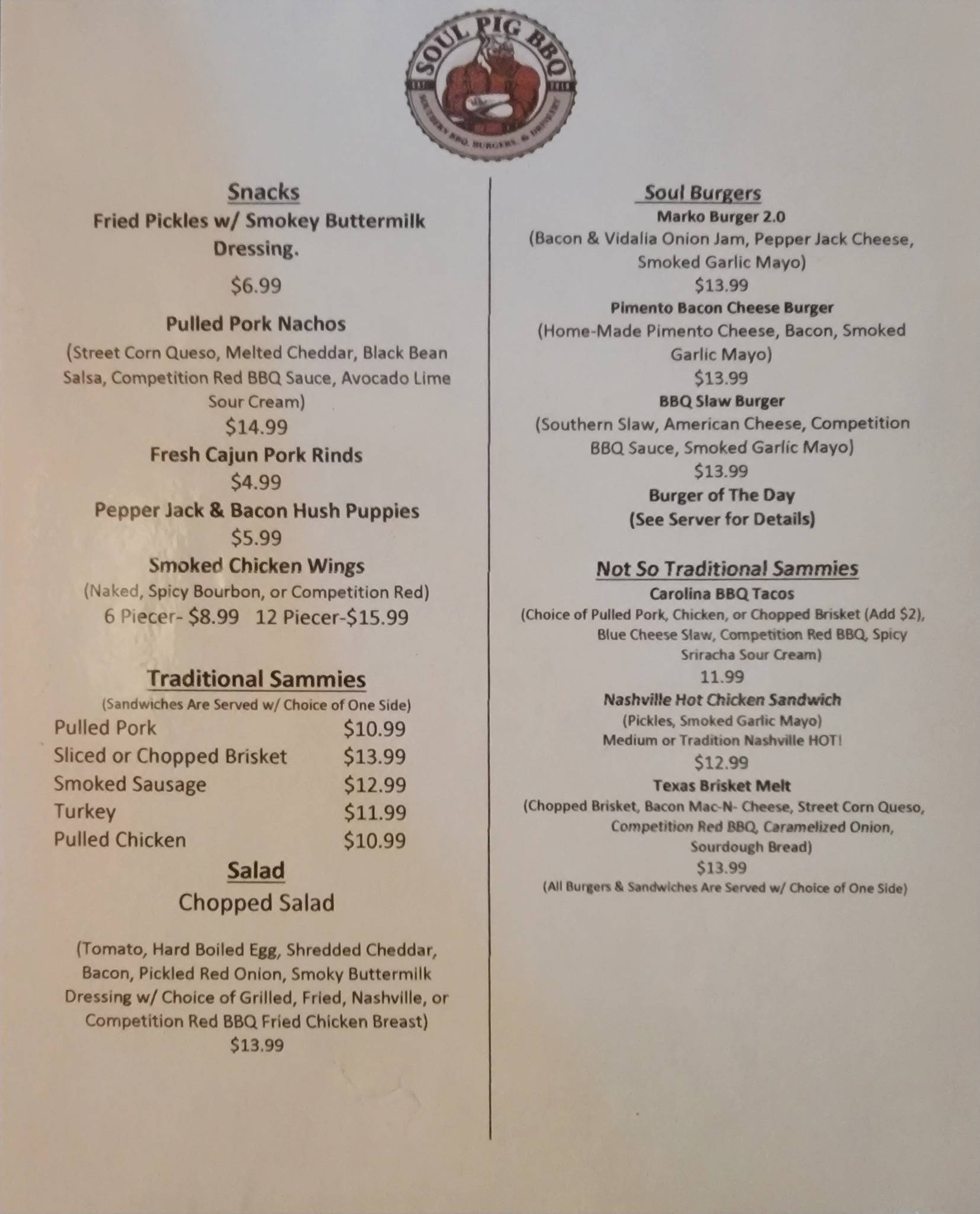 Menu at Soul Pig BBQ, Decatur