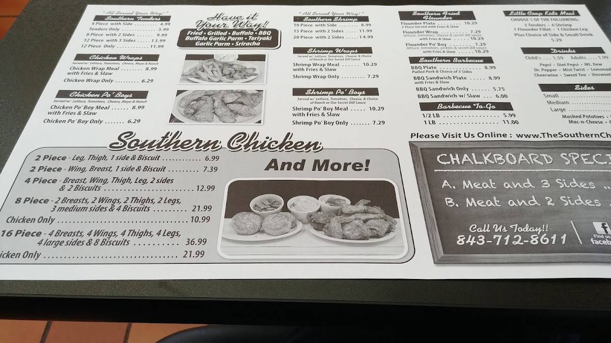 Menu at Southern Chicken restaurant, Surfside Beach