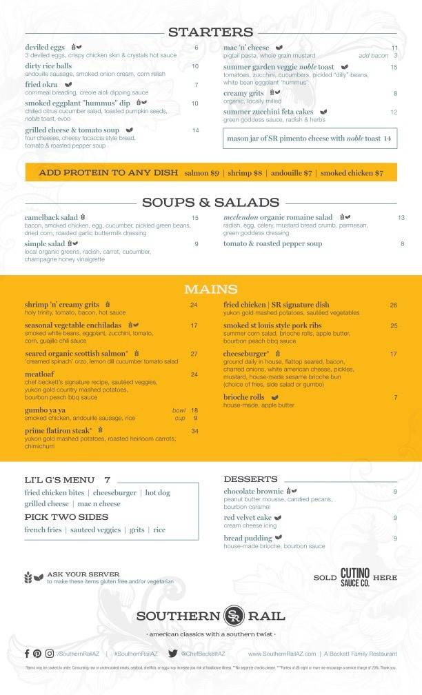 Menu at Southern Rail Restaurant, Phoenix