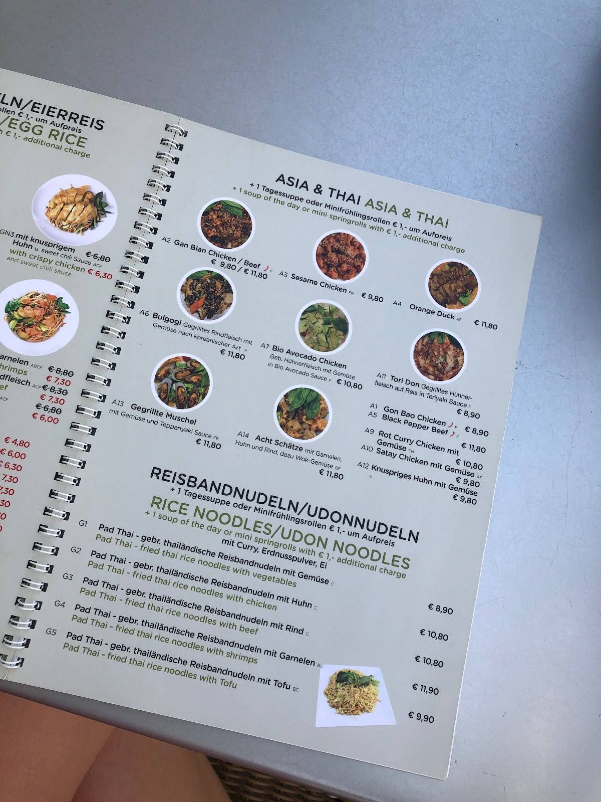 Menu at Soya Noodles restaurant, Vienna