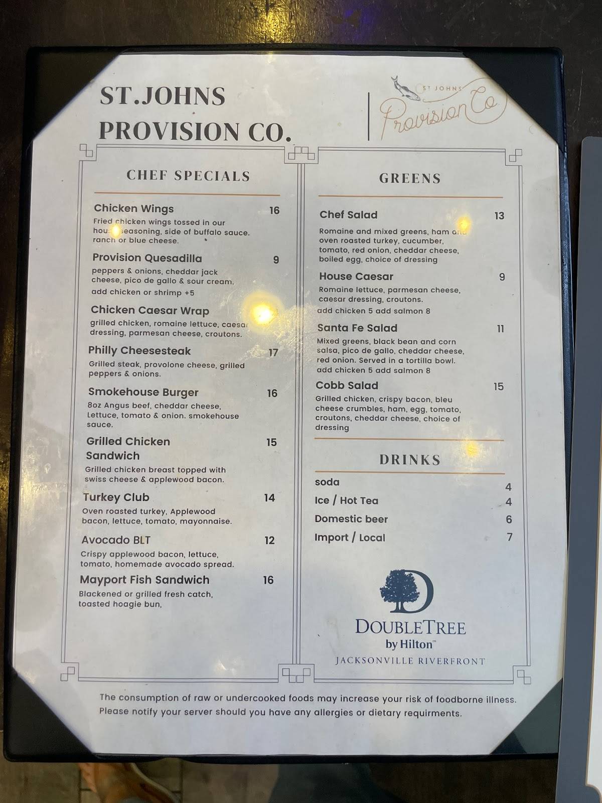 Menu at St. Johns Provision Co. restaurant, Jacksonville