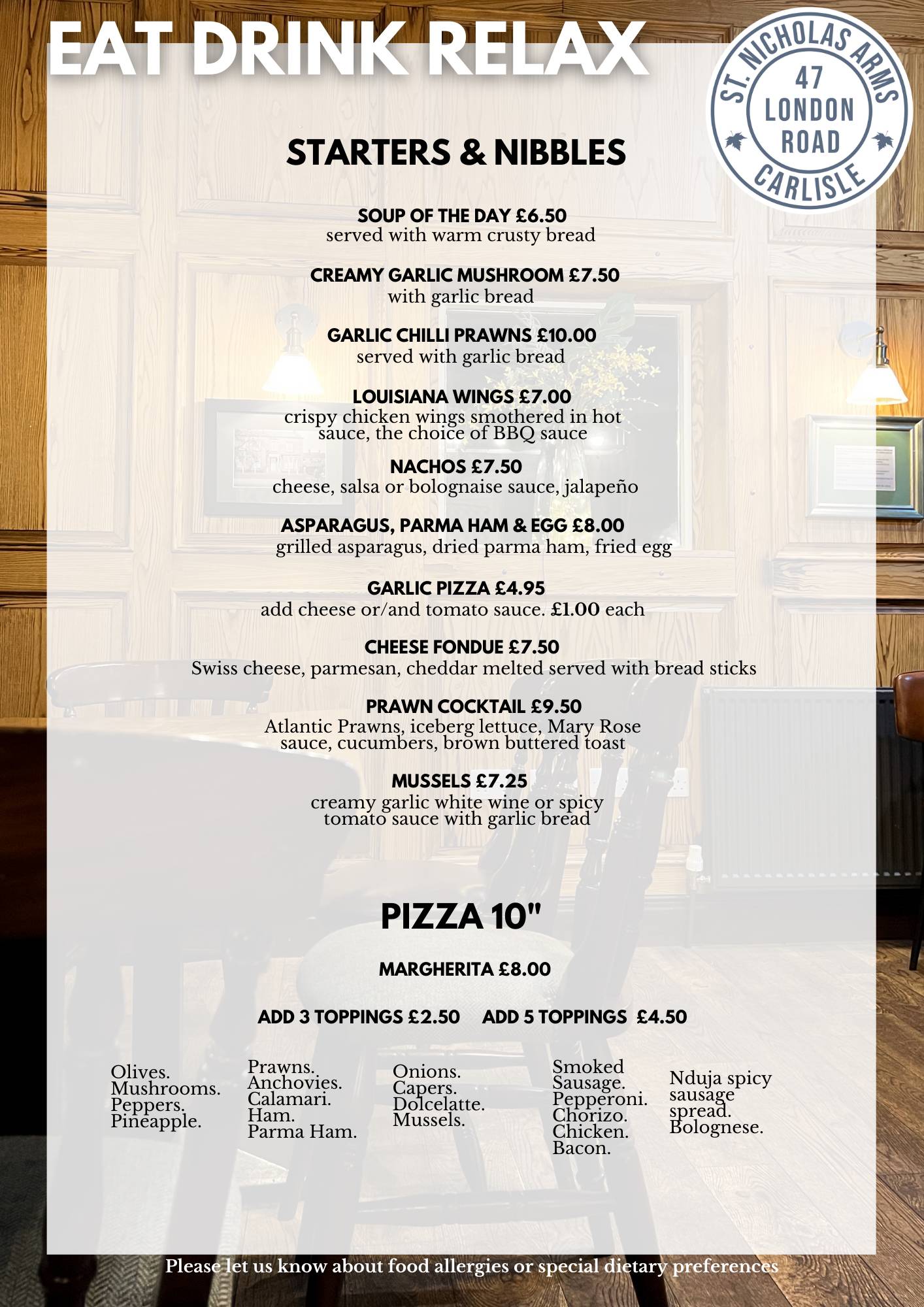 Menu at St Nicholas Arms pub & bar, Carlisle