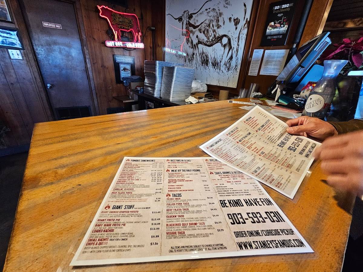 Menu at Stanley's Famous Pit Barbecue, Tyler