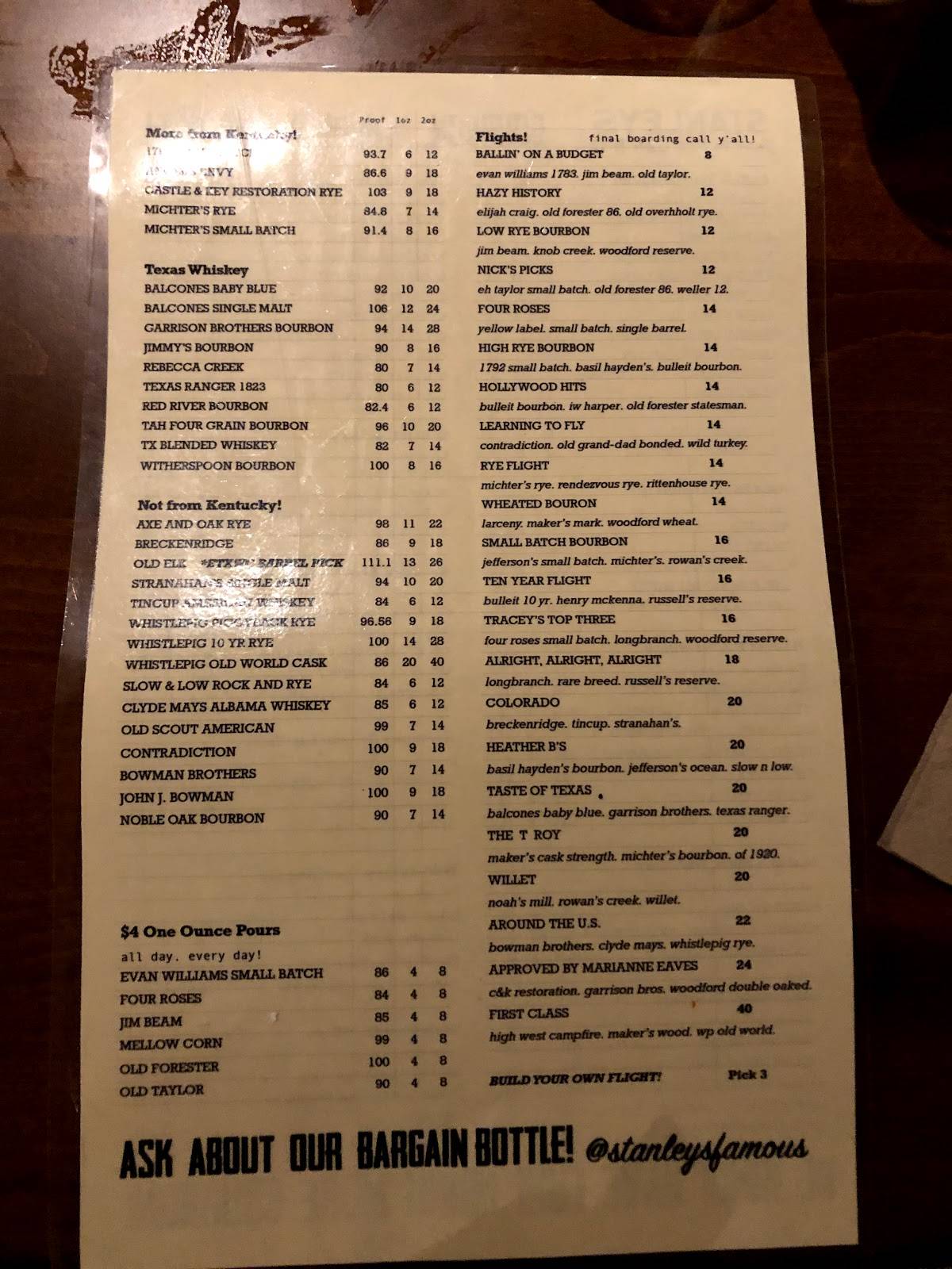 Menu at Stanley's Famous Pit Barbecue, Tyler