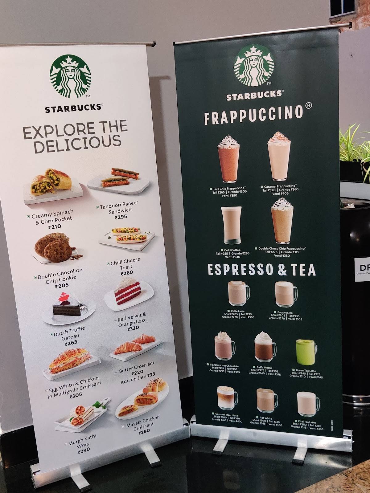 Menu at Starbucks, Raipur