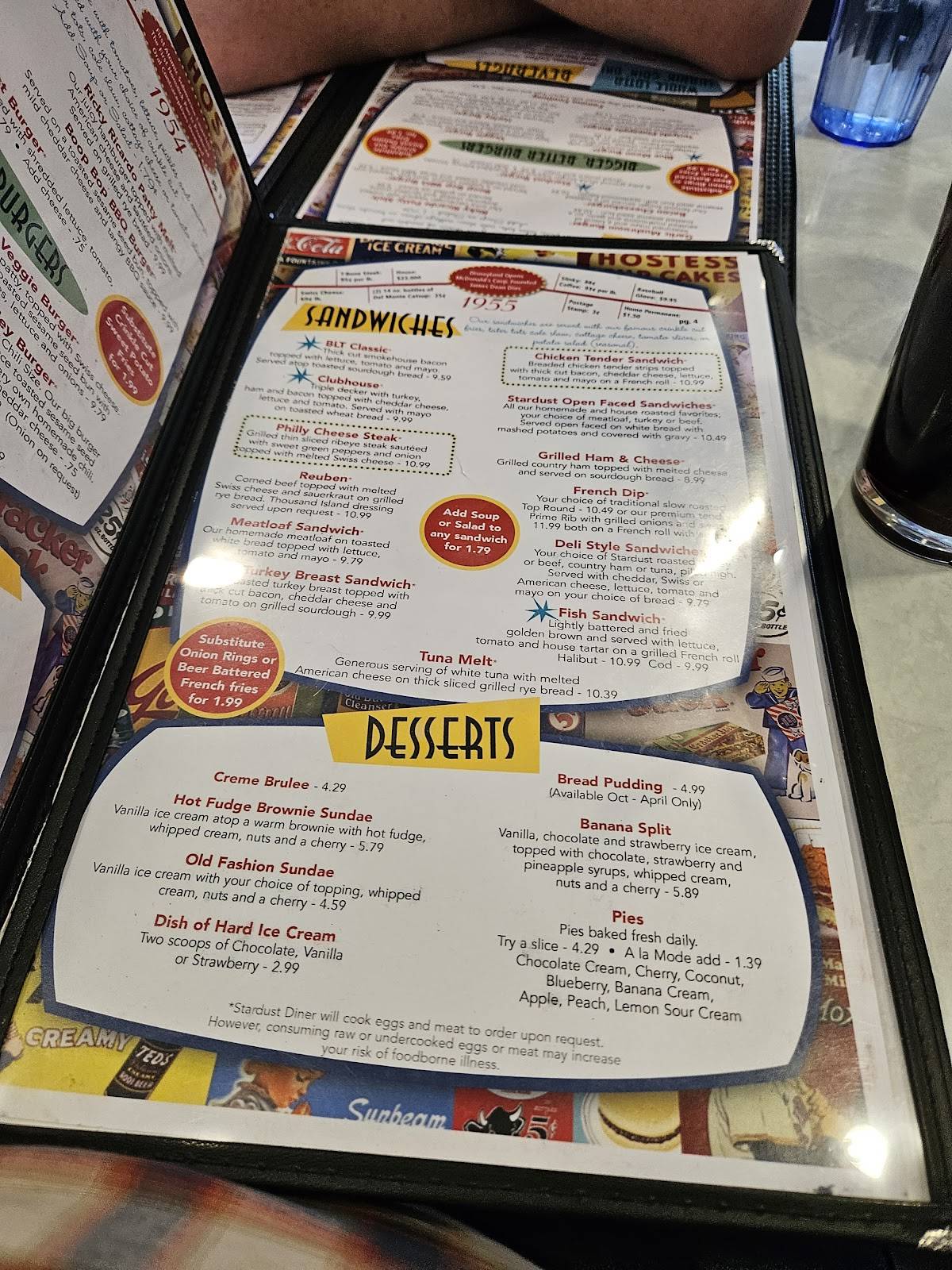 Menu at Stardust Diner cafe, Vancouver