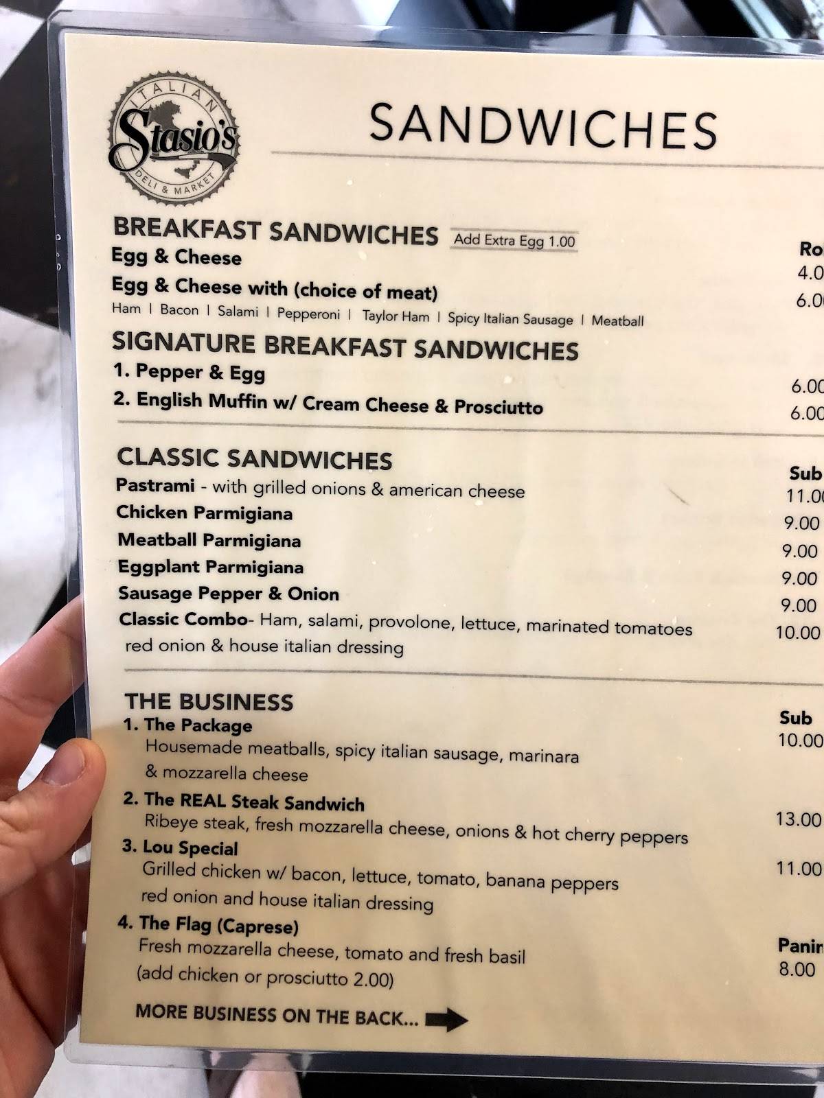 Menu at Stasio's Italian Deli & Market restaurant, Orlando