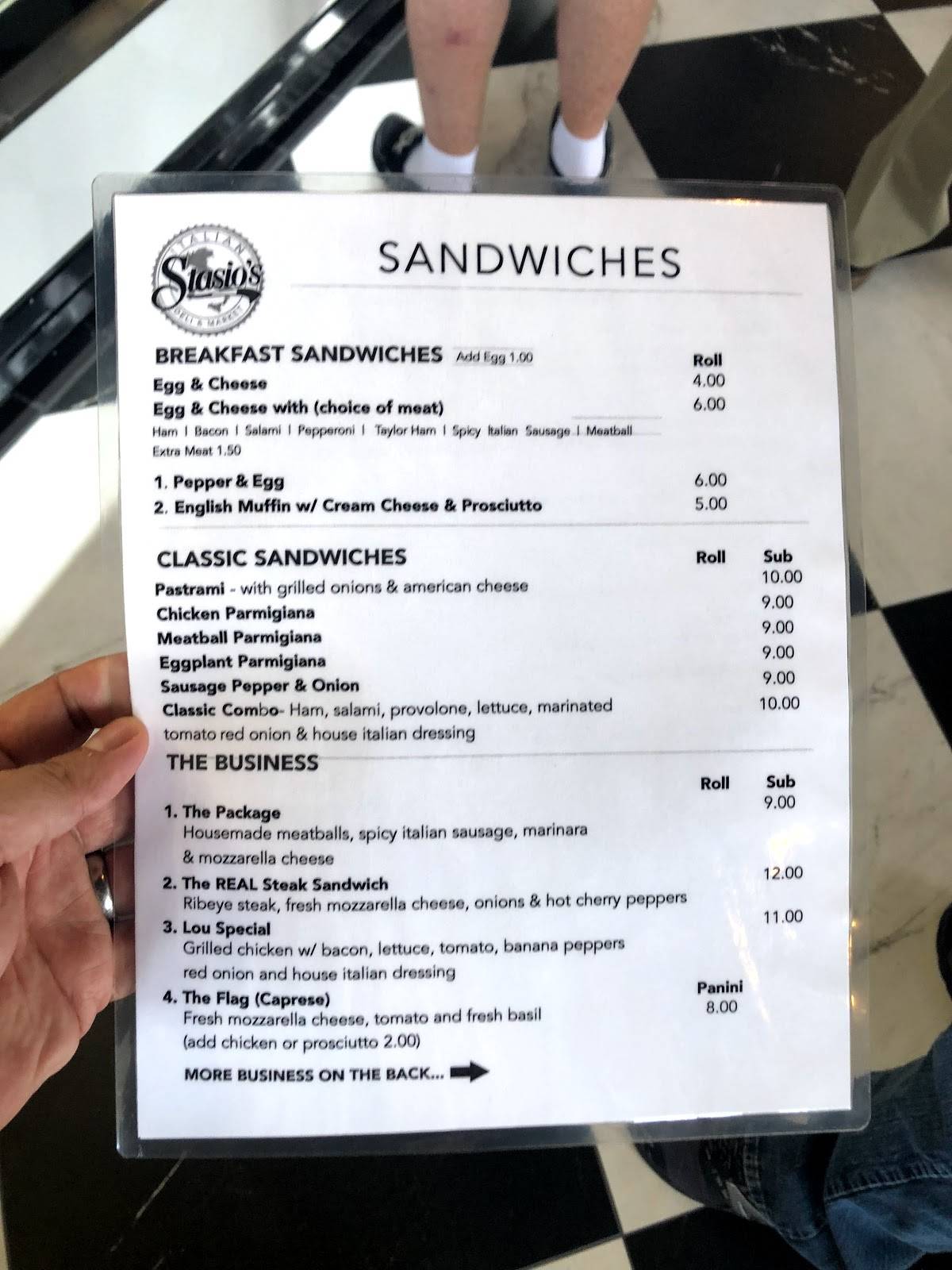 Menu at Stasio's Italian Deli & Market restaurant, Orlando
