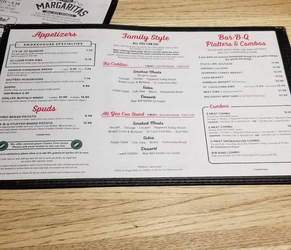 Menu at State Line BBQ, El Paso