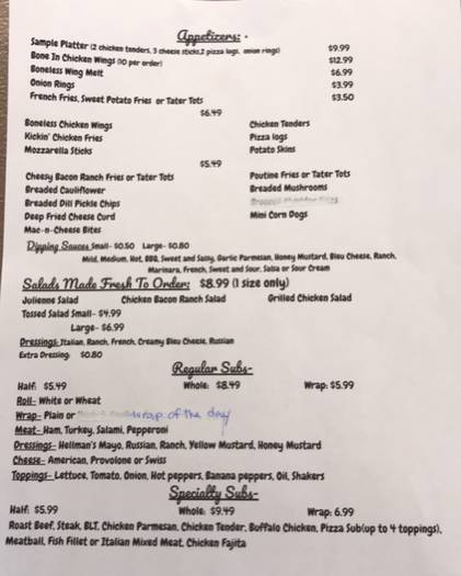 Menu at State Street Deli restaurant, Heuvelton, 108 S State St