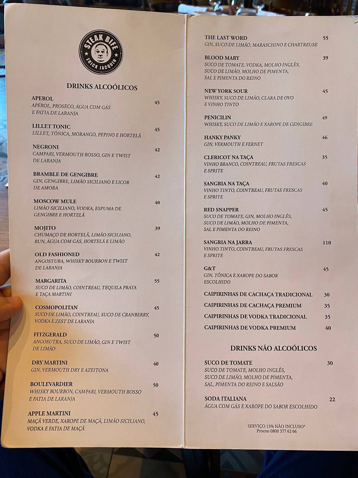 Menu em Steak Bife - Chef Erick Jacquin (Rebouças) churrascaria, São Paulo