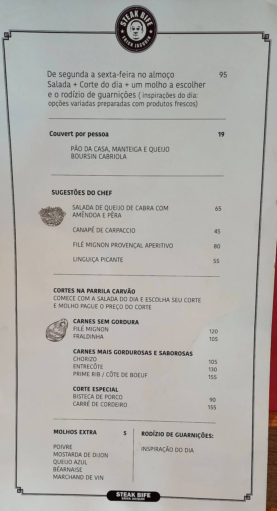 Menu at Steak Bife - Chef Erick Jacquin (Rebouças) steakhouse, São Paulo