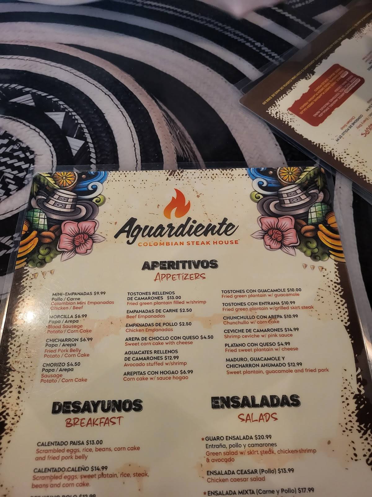 Menu at Aguardiente Colombian Steak House steakhouse, Orlando