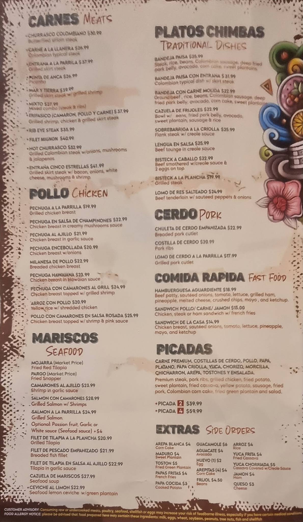 Menu at Aguardiente Colombian Steak House steakhouse, Orlando