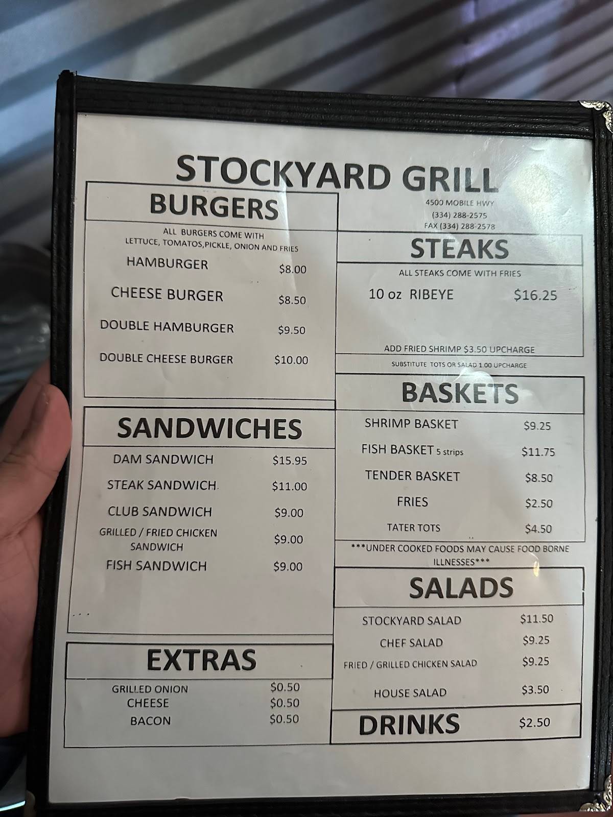 Menu at Stockyard Grill restaurant, Montgomery