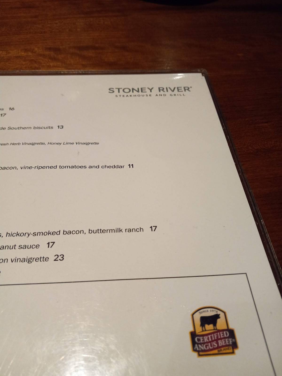 Menu at Stoney River Steakhouse and Grill, Germantown
