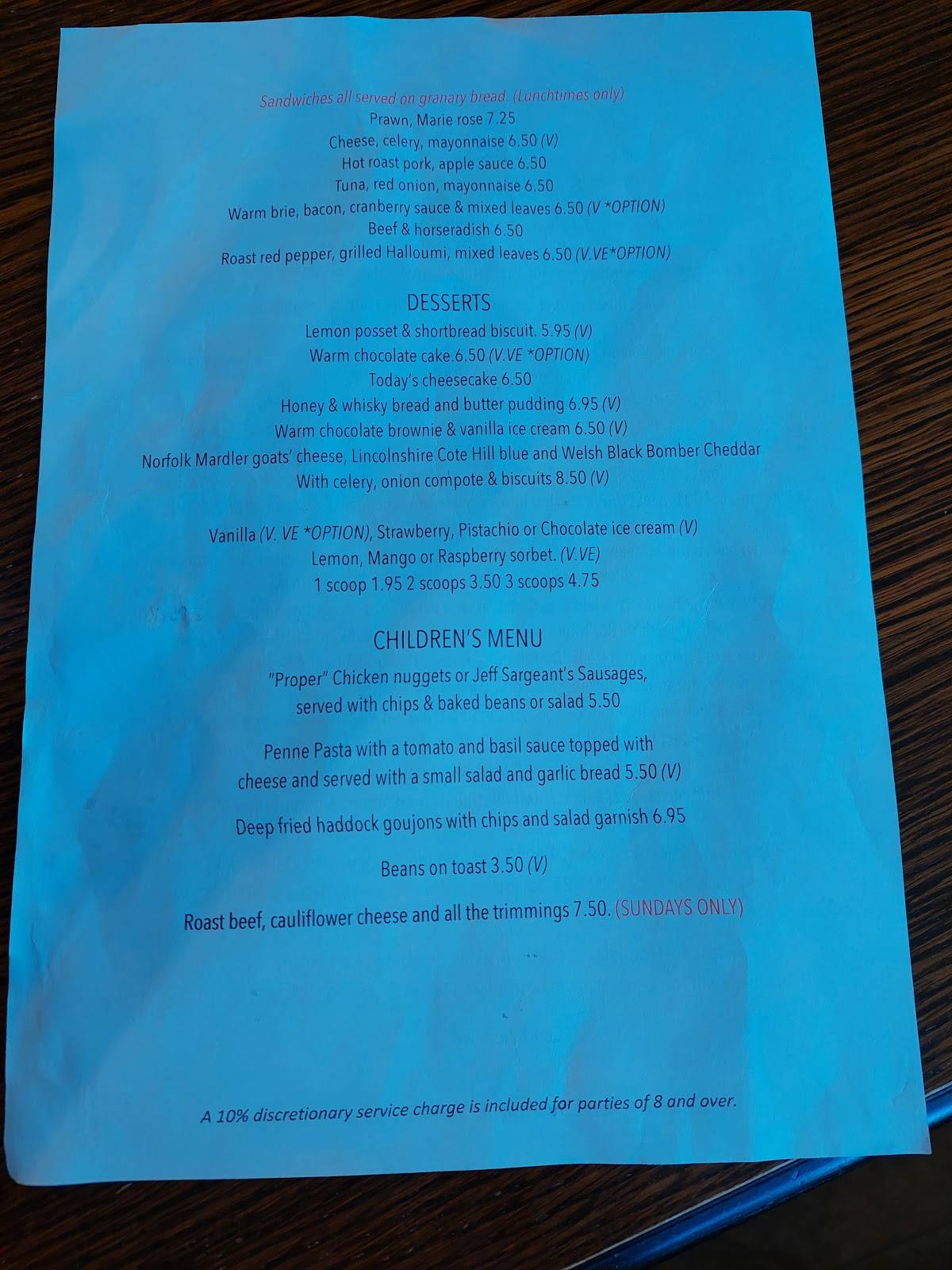 Menu at Hare Arms Stow Bardolph, Stow Bardolph, Lynn Rd