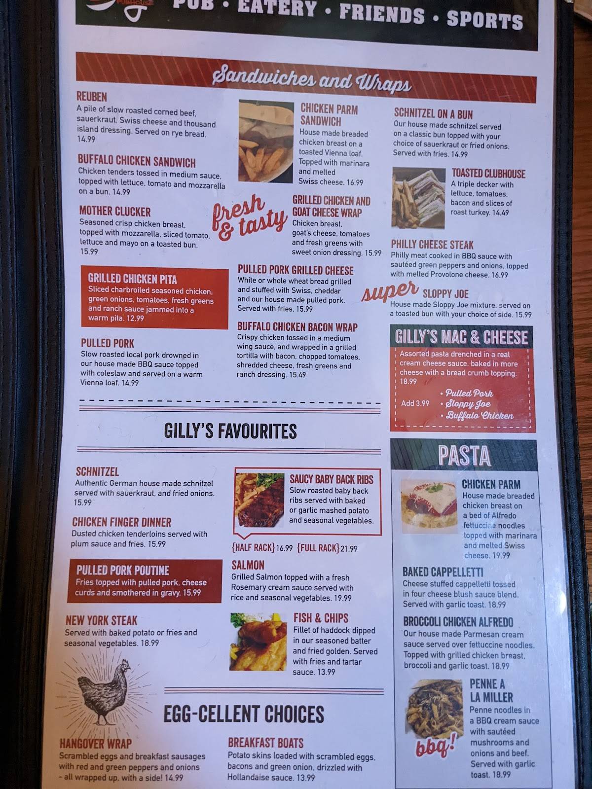 Menu at Gilly's Pubhouse Stratford, Stratford